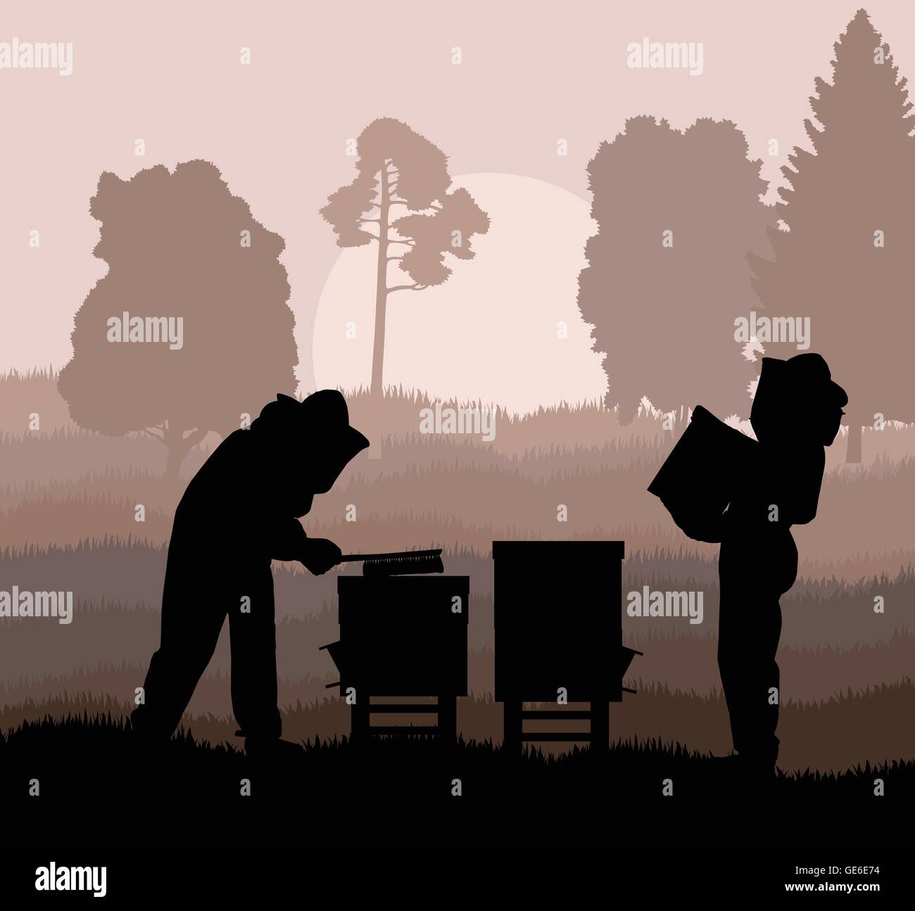 Beekeeper working in apiary vector background for poster Stock Vector ...