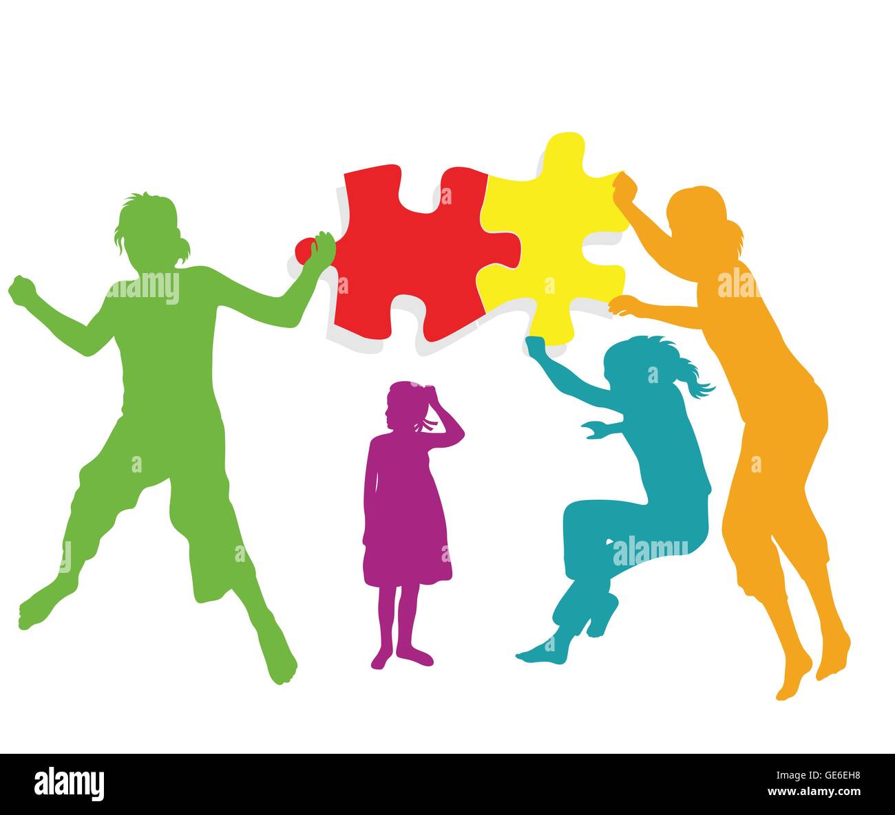 Teamwork solution background vector. Kids making together colorful ...