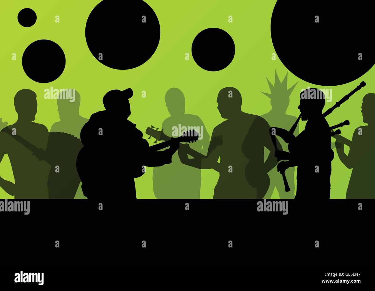 Rock concert various musicians landscape background illustration vector ...