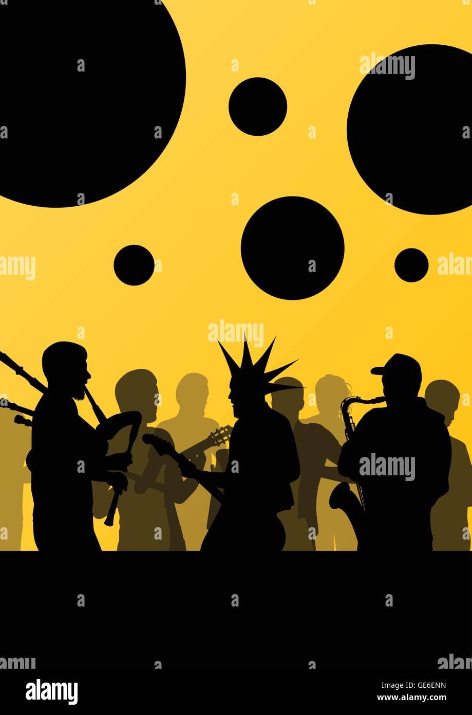 Rock concert various musicians landscape background illustration vector ...