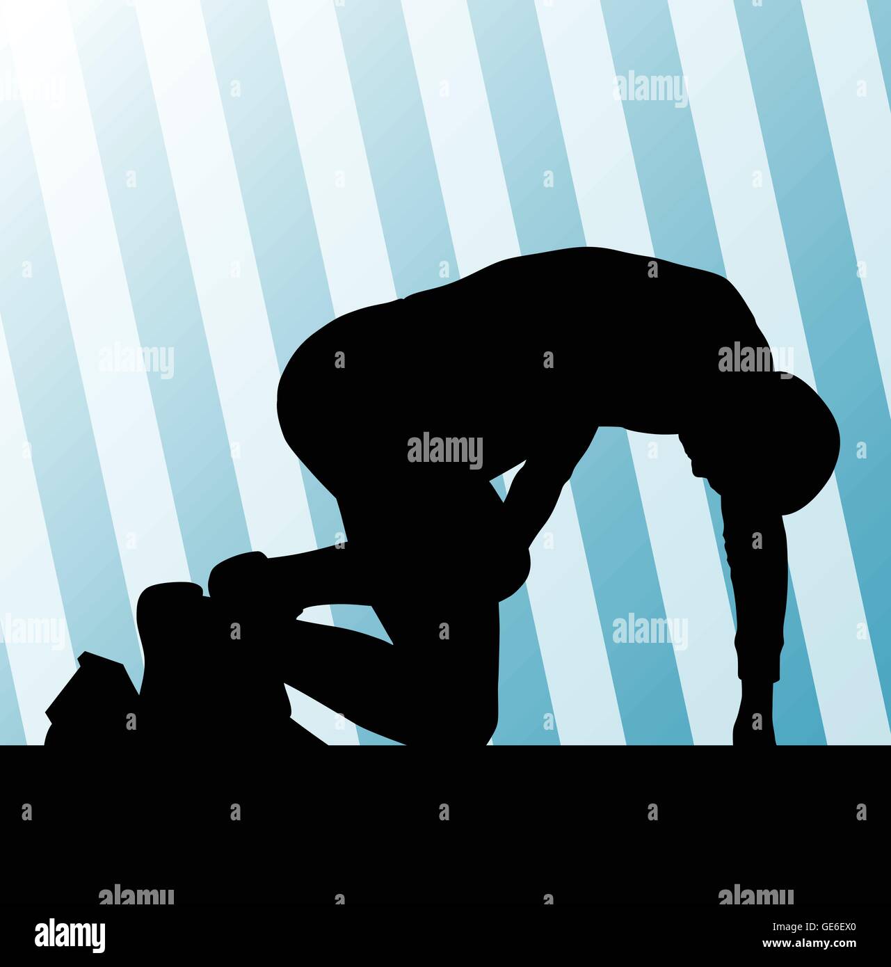 Sprinter getting ready to start the race with starting blocks for ...