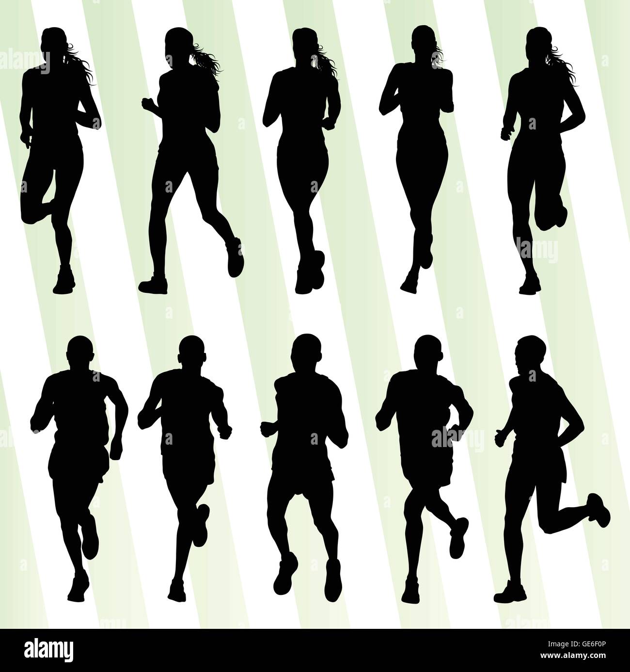 Marathon runners detailed active illustration silhouettes collection ...