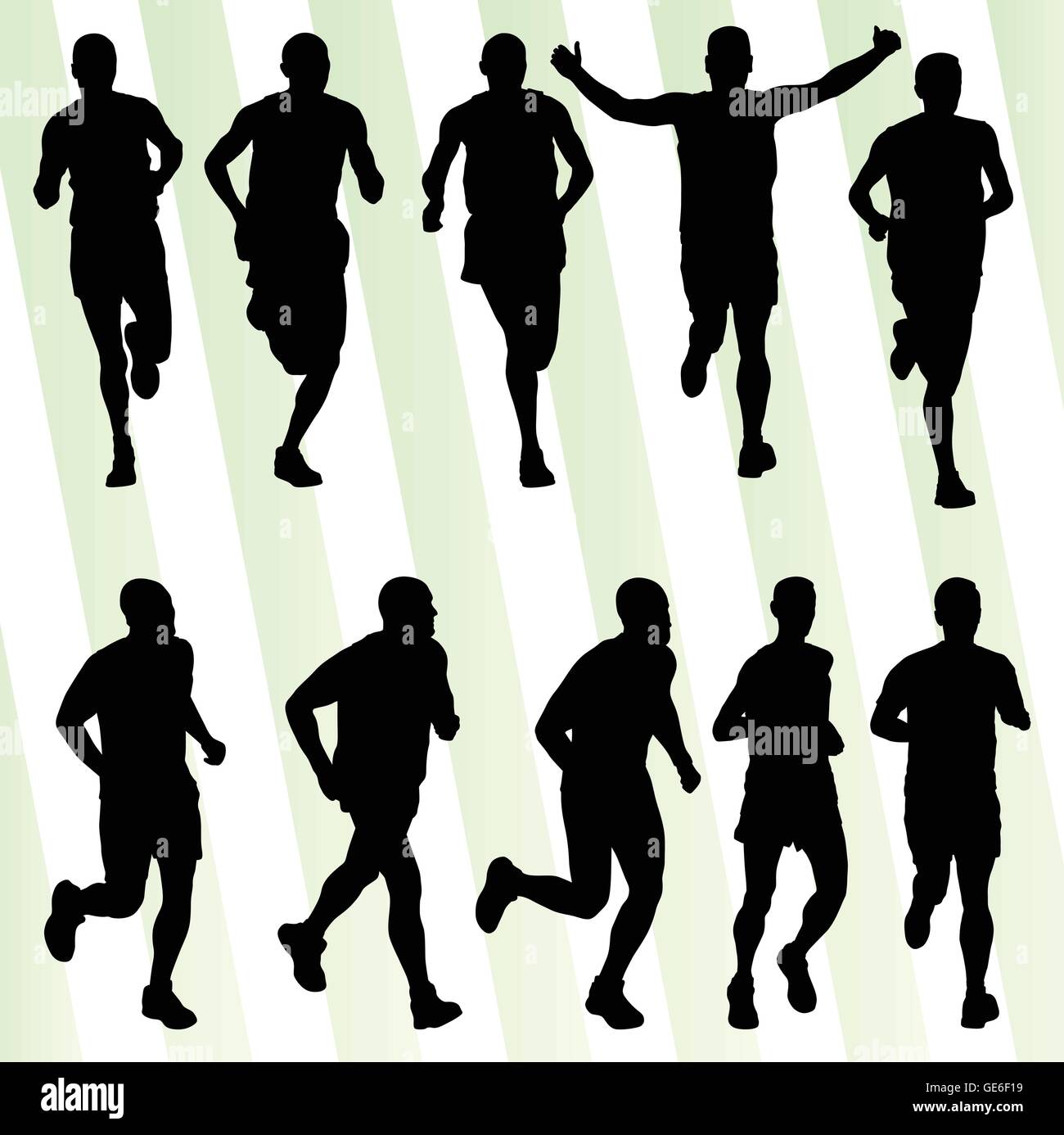 Marathon runners detailed active illustration silhouettes collection ...