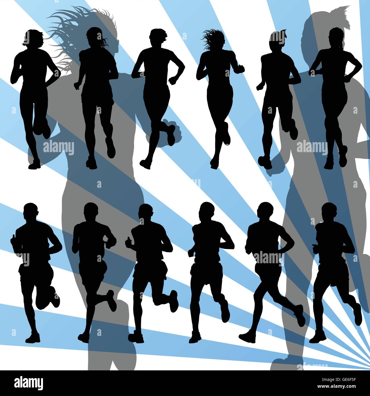 Marathon runners detailed active illustration silhouettes collection ...