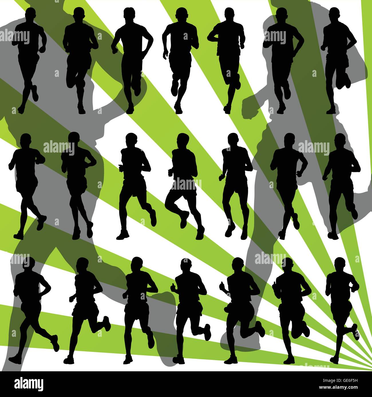 Marathon runners detailed active illustration silhouettes collection ...