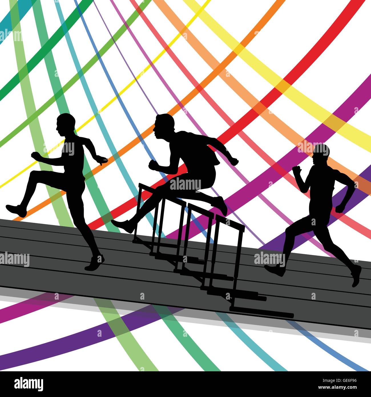 Hurdle race active and healthy men barrier running vector background ...