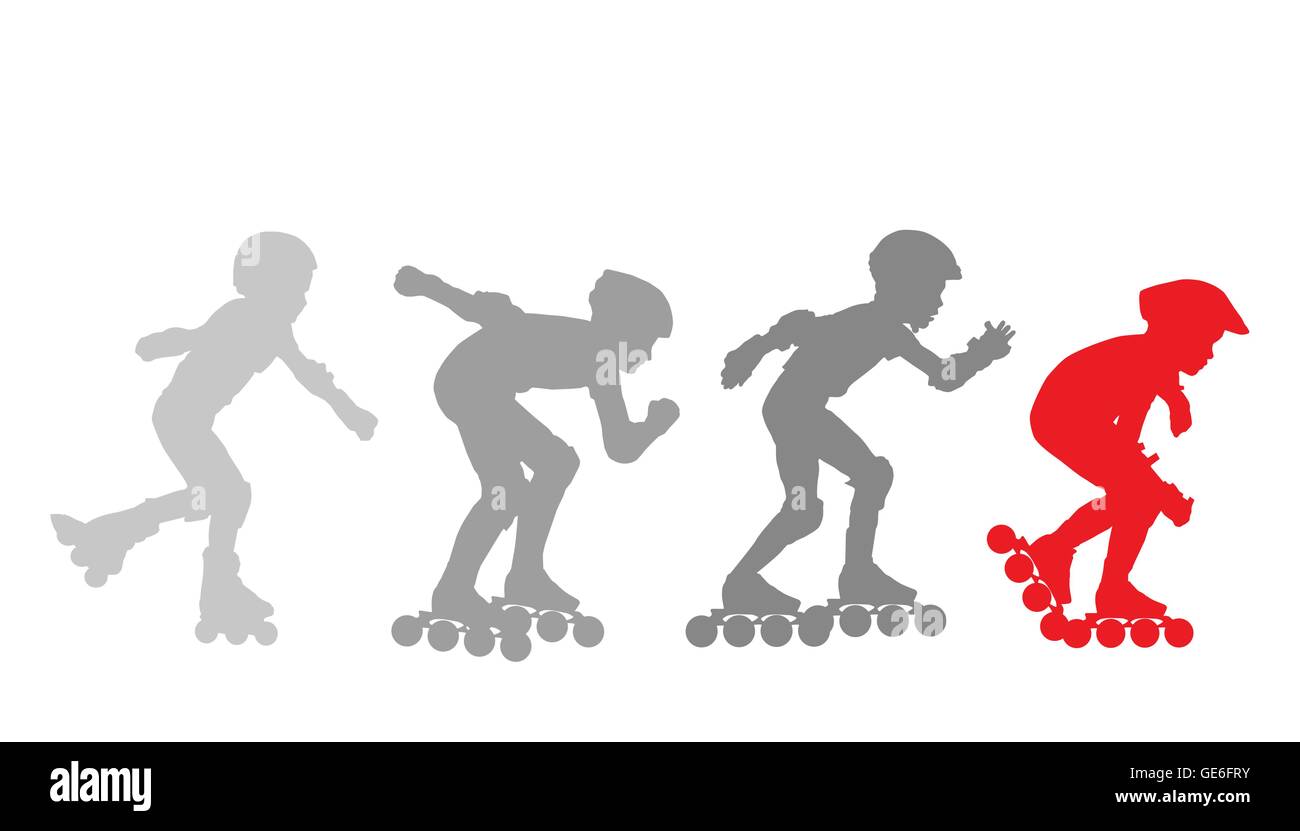 Roller skating silhouettes vector background concept with reflection ...