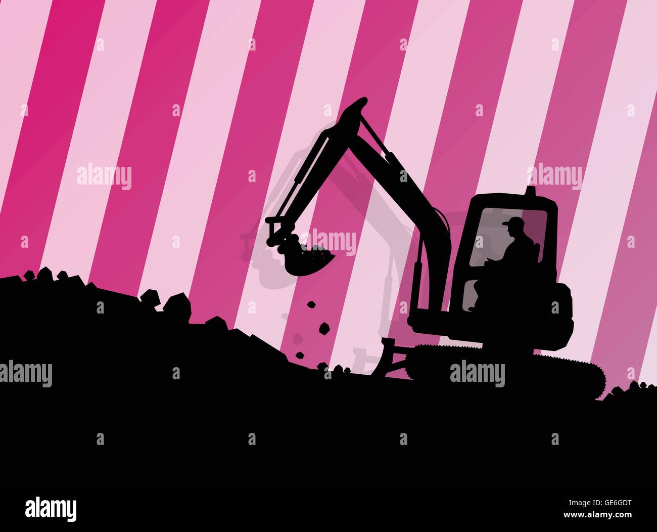 Excavator loader hydraulic machine tractor and worker digging at ...