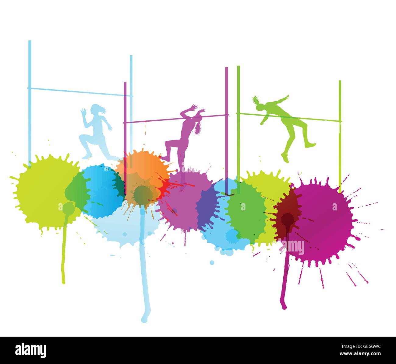 High jump woman vector abstract background concept with color splashes ...