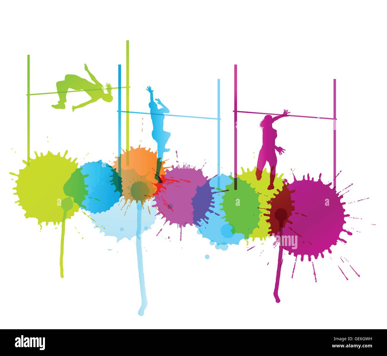 High jump woman vector abstract background concept with color splashes ...