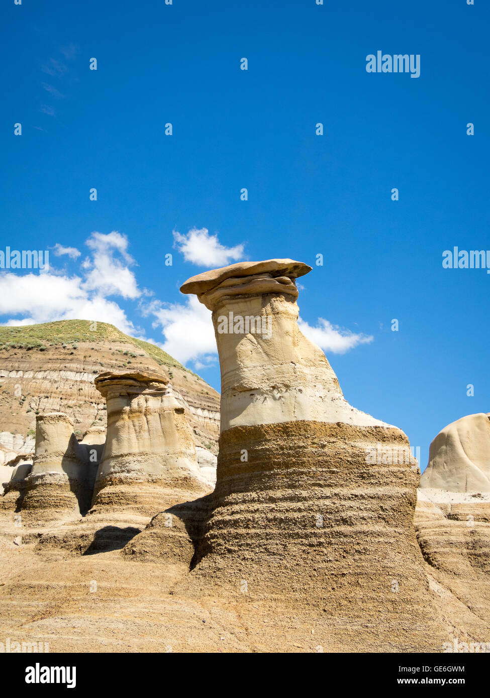 Hoodoos, striking geological formations, in the badlands just outside ...