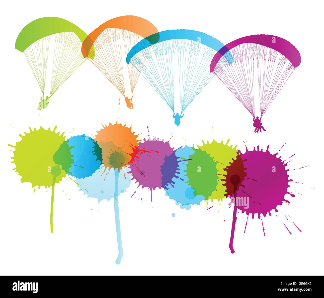 Paragliding vector background concept with color splashes for poster ...