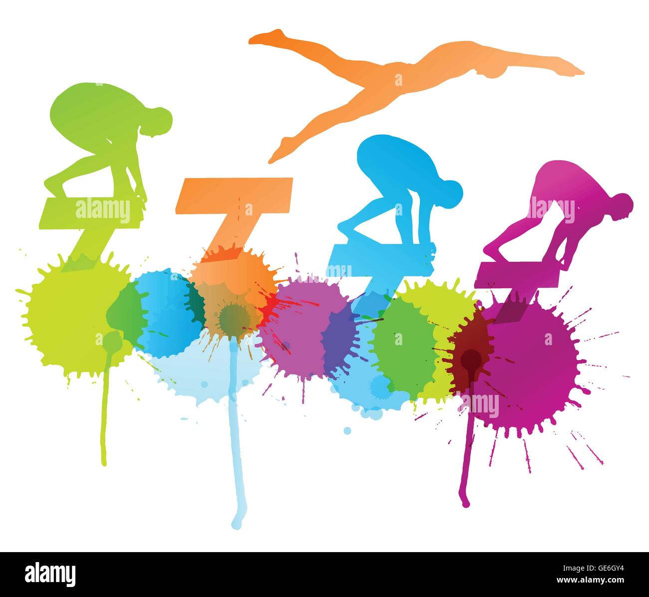 Active young swimmers diving and swimming in water sport abstract pool ...