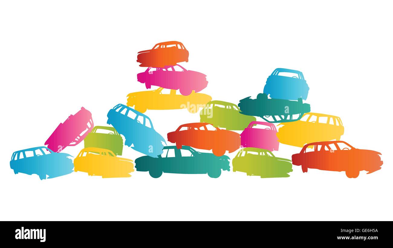 Iron scrap car junkyard vector background landscape concept for poster ...