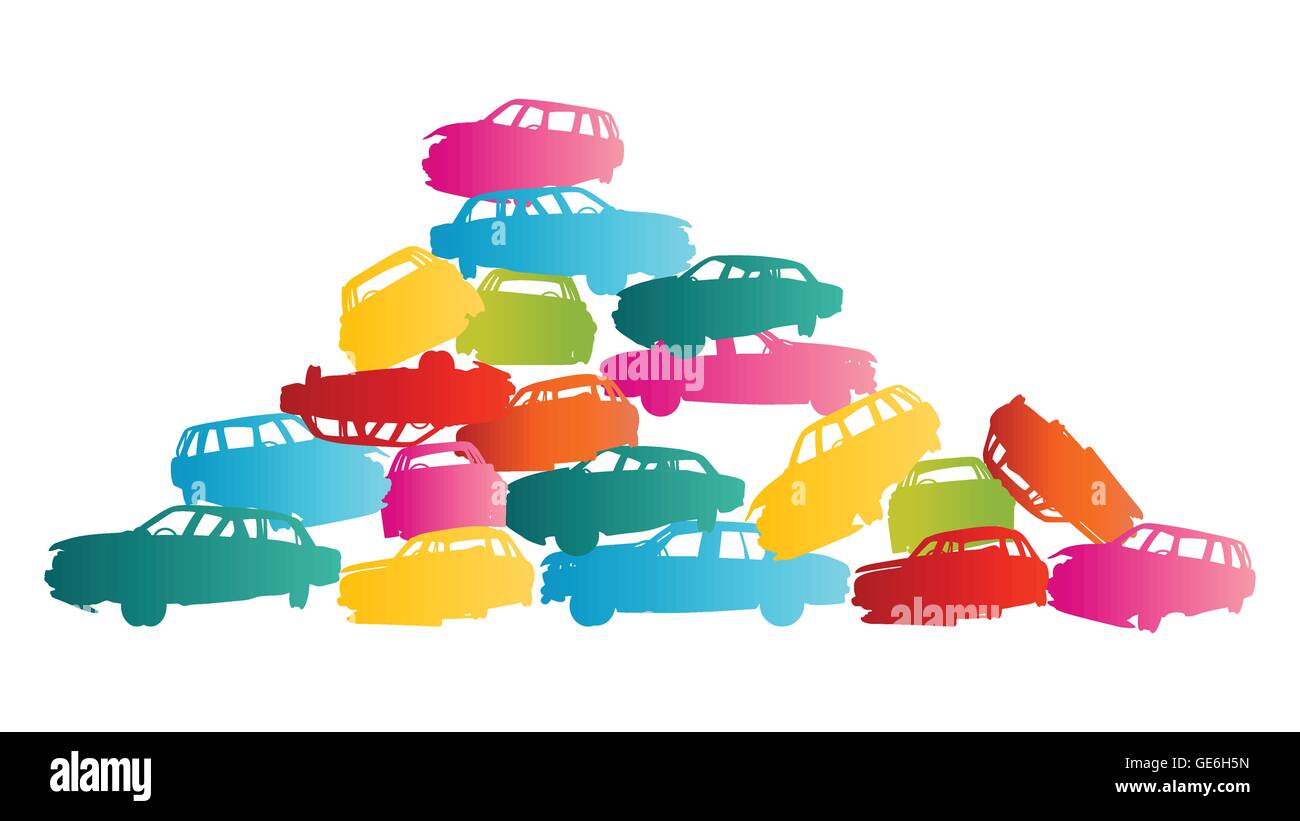 Iron scrap car junkyard vector background landscape concept for poster ...