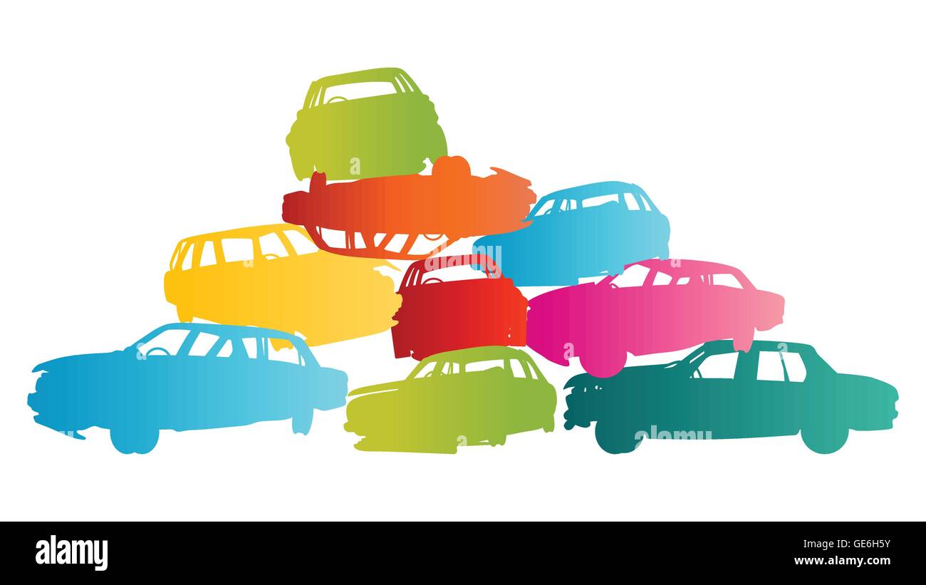 Iron scrap car junkyard vector background landscape concept for poster ...