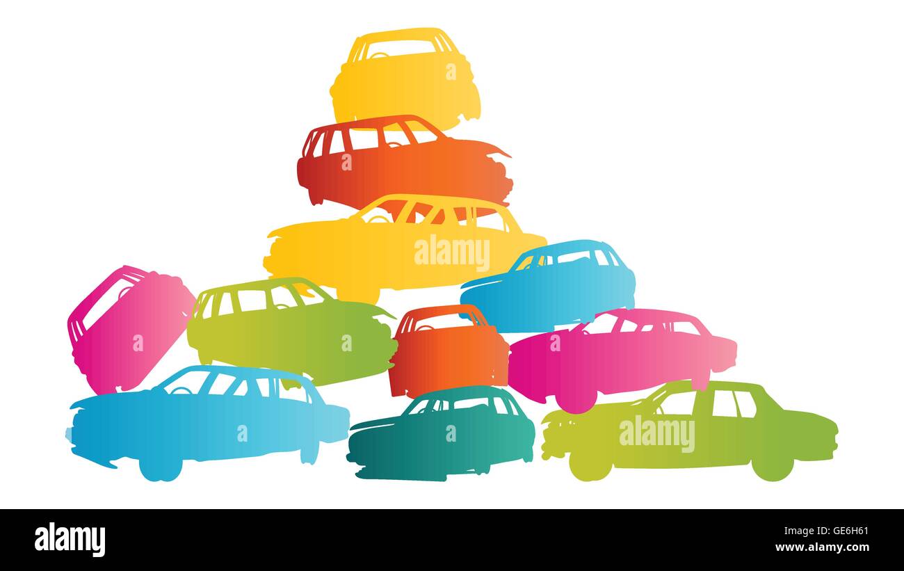 Iron scrap car junkyard vector background landscape concept for poster ...