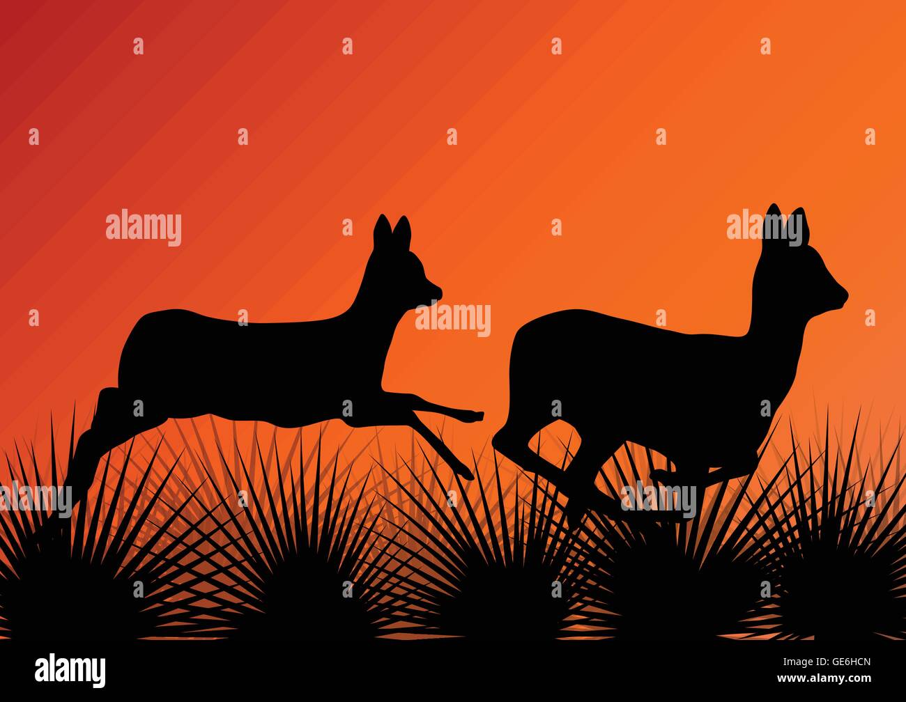 Deer doe in grass field vector background ecology concept Stock Vector ...