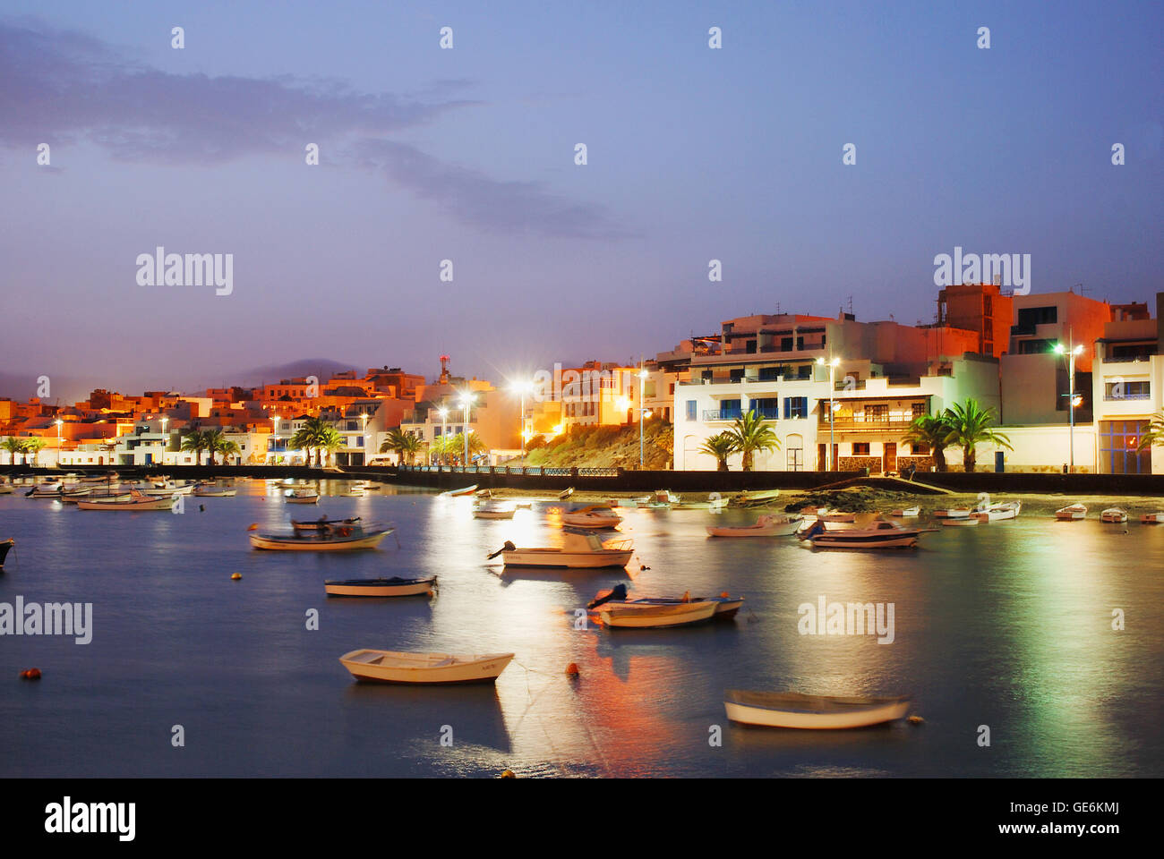 Charco de San Gines, night view. Arrecife, Lanzarote island, Canary ...