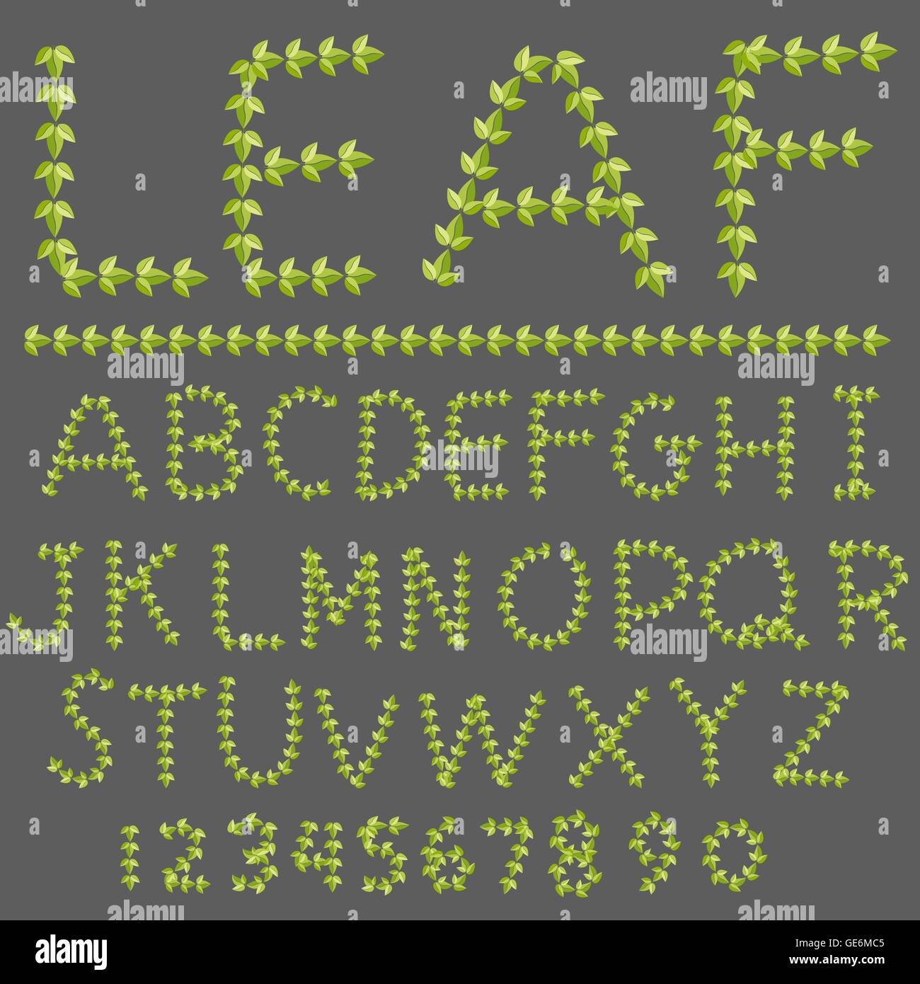 Green Leaves font. Vector illustration Stock Vector Image & Art - Alamy