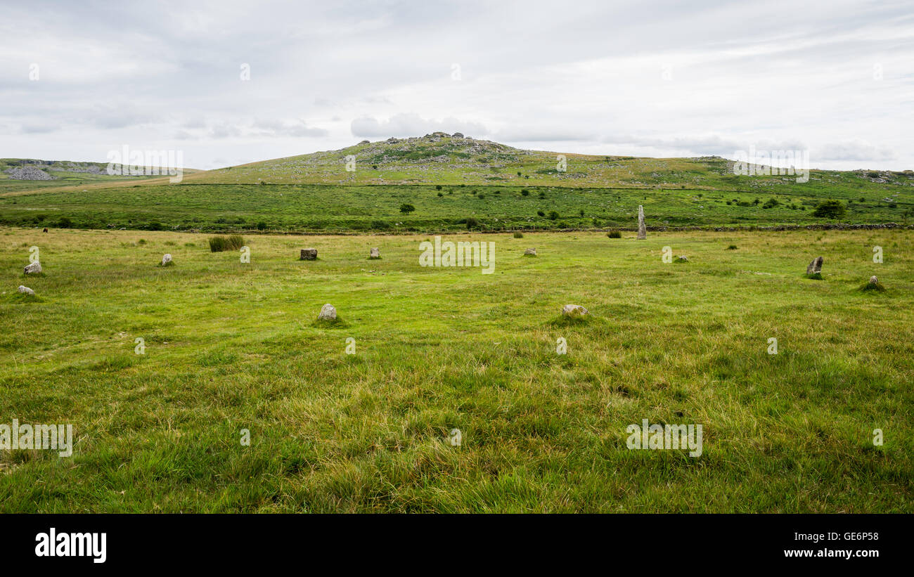 Circle of standing stones at Merrivale archaeological site in Dartmoor ...