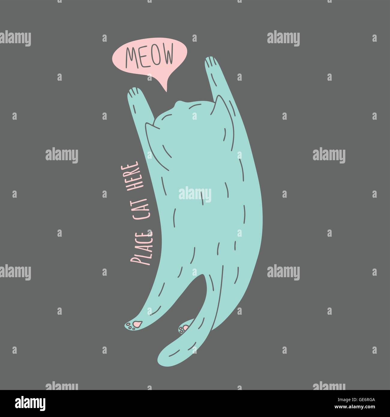 Cute meowing cat, top view, vector illustration for t-shirts Stock ...