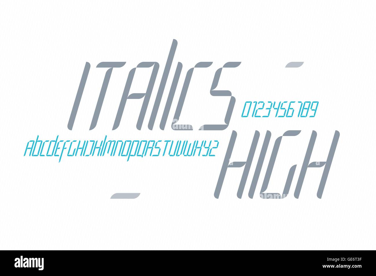 set of italics style alphabet letters and numbers on white background ...