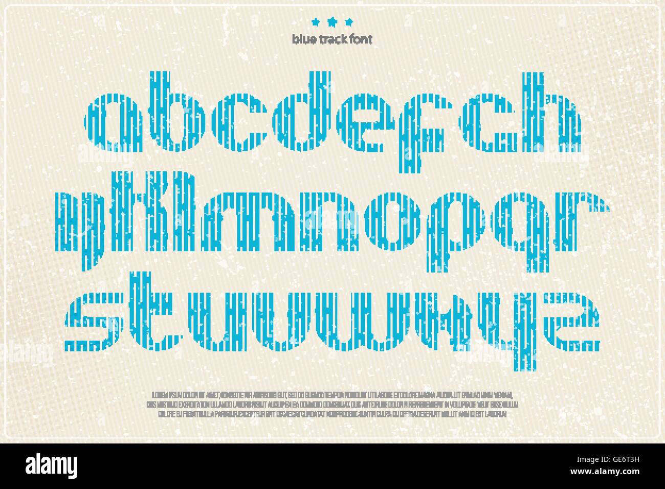 set of blue imprint style alphabet letters on grunge paper texture ...