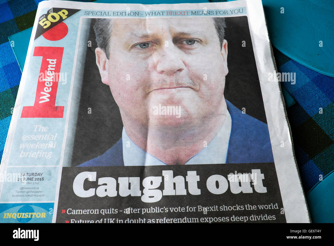 Front page of the i newspaper "Caught Out" as David Cameron quits after ...