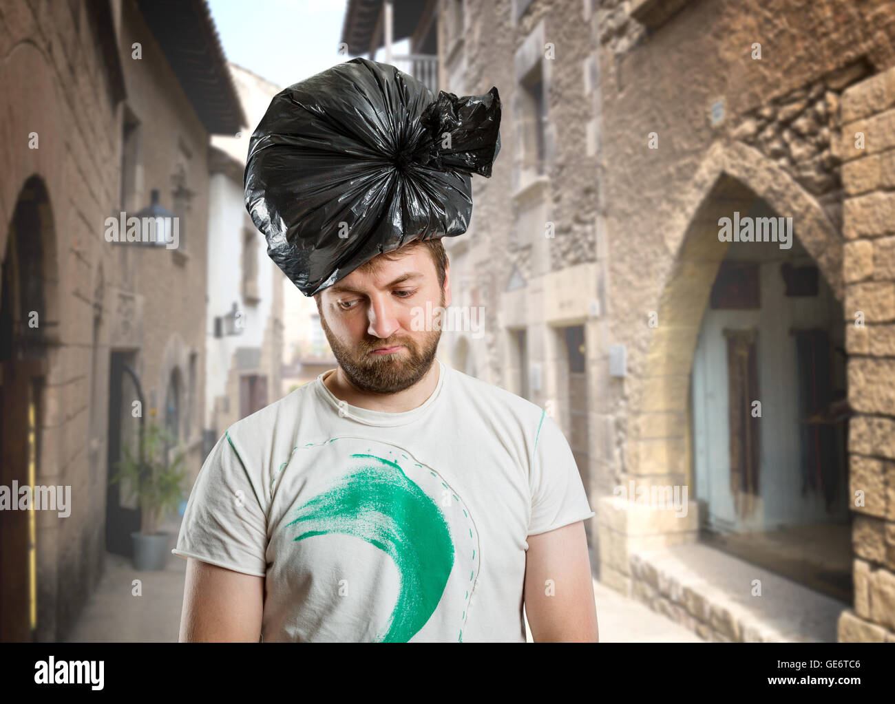 Man trash bag on head hi-res stock photography and images - Alamy