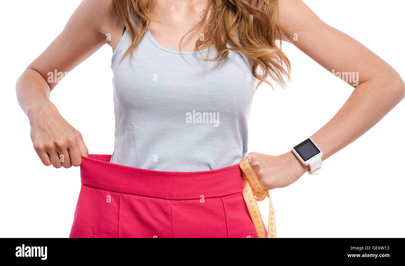 Nice slim woman standing on white background Stock Photo - Alamy