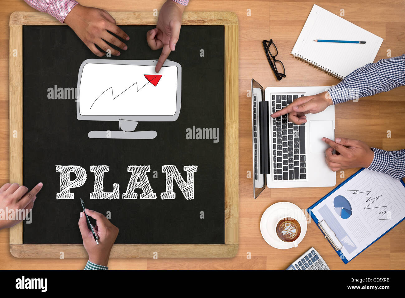 Plan Planning Concept Businessman working at office desk and using ...