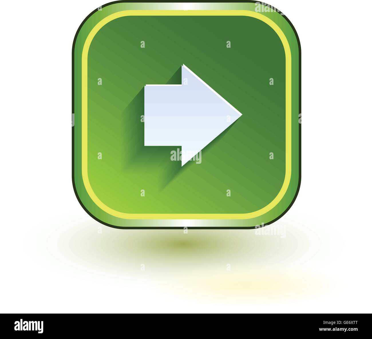 Green web button with arrow right sign. Rounded square shape icon with ...