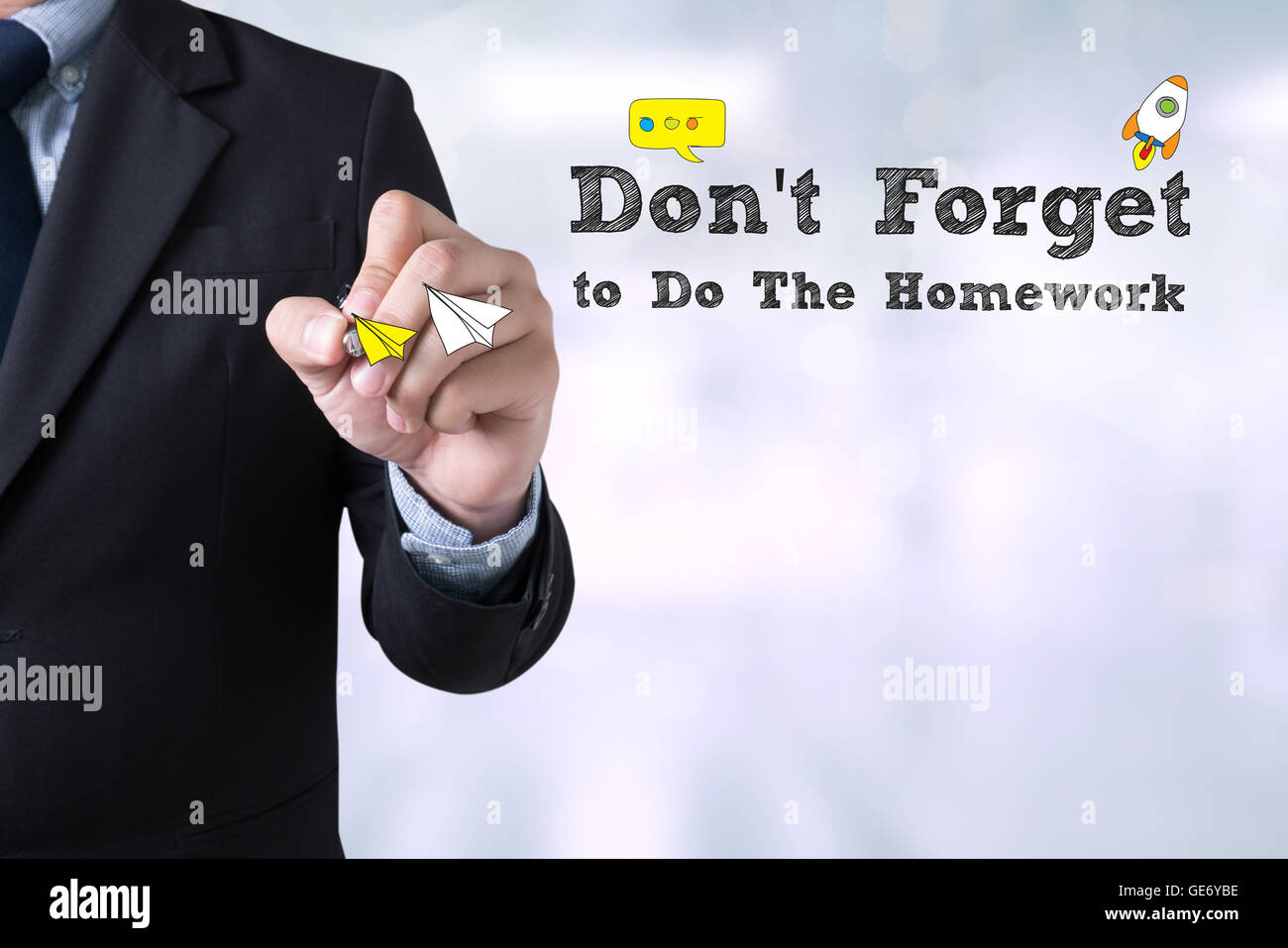 Don't Forget to Do The Homework , businessman touching a touch screen ...