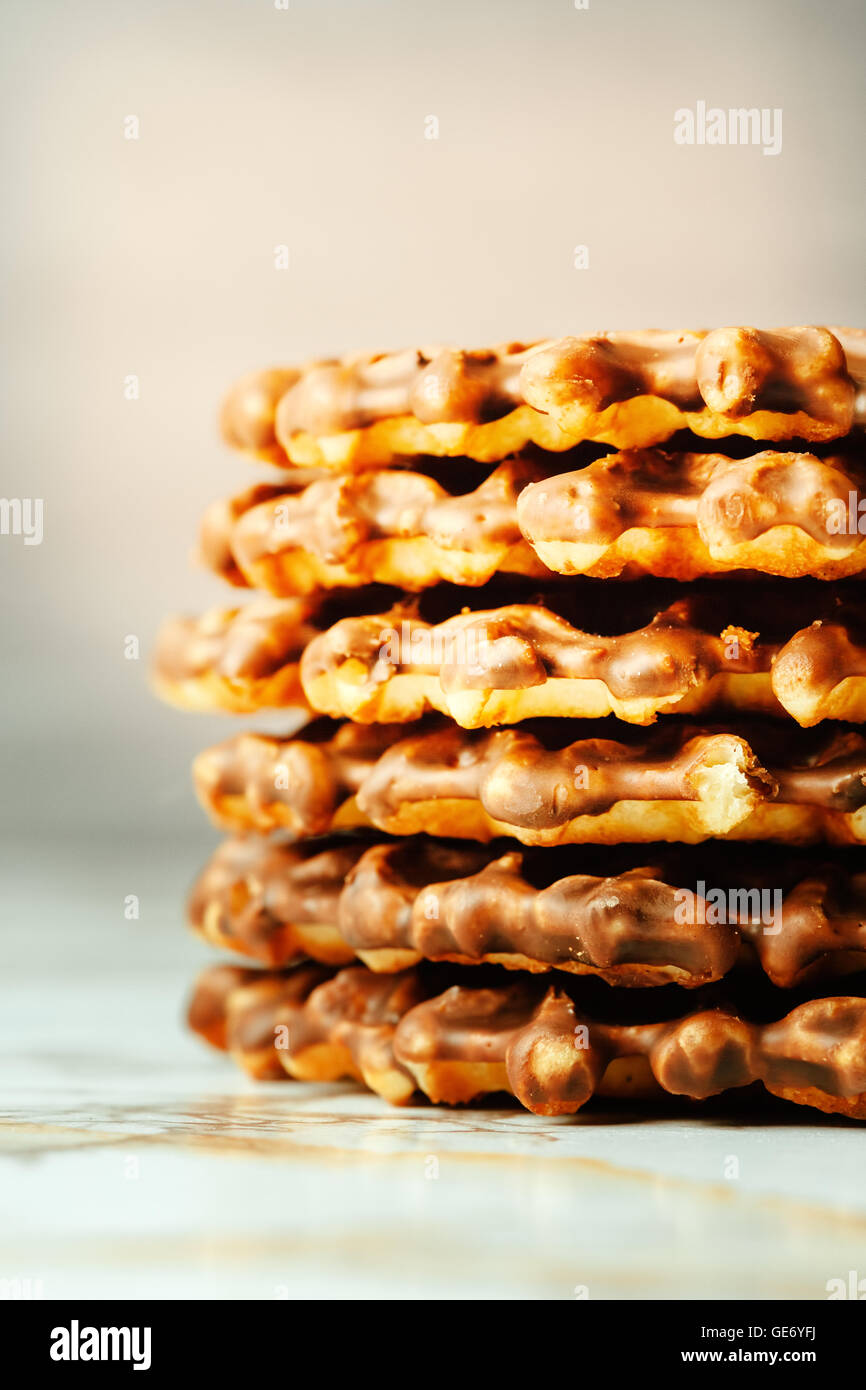 Heap of Homemade Waffles Close Up Side View on Grey Background ...