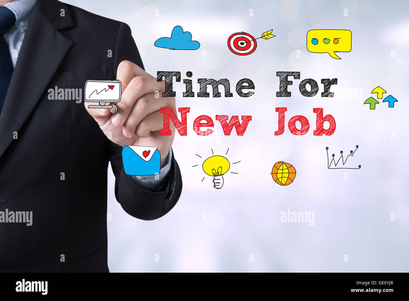 time for new job , Businessman drawing on blurred abstract background ...