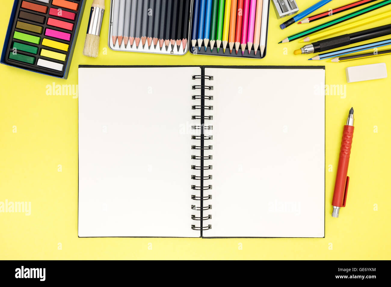 student desk background with notepad and stationary for writing and ...