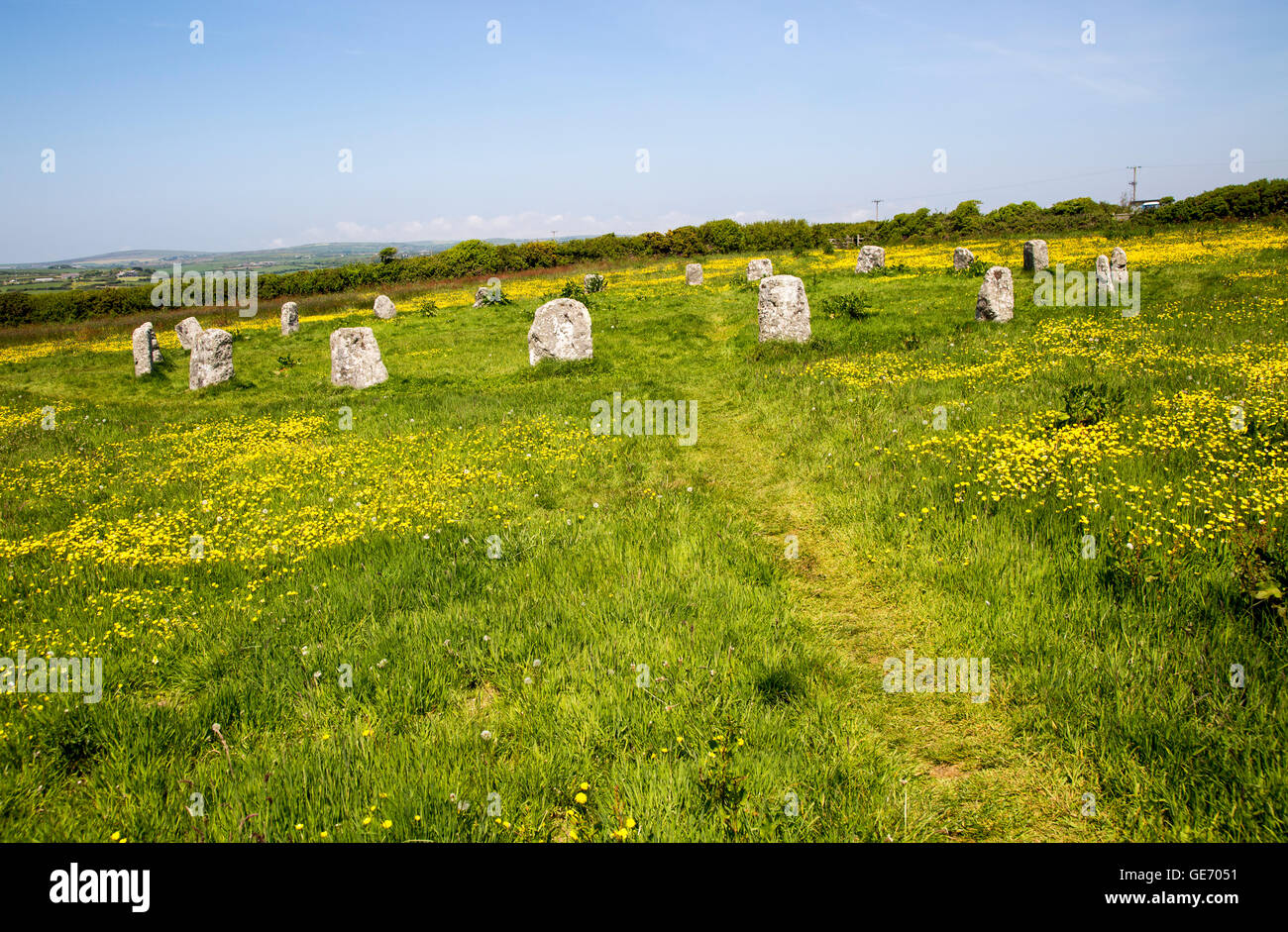 The Merry Maidens prehistoric stone circle,, Cornwall, England, UK ...