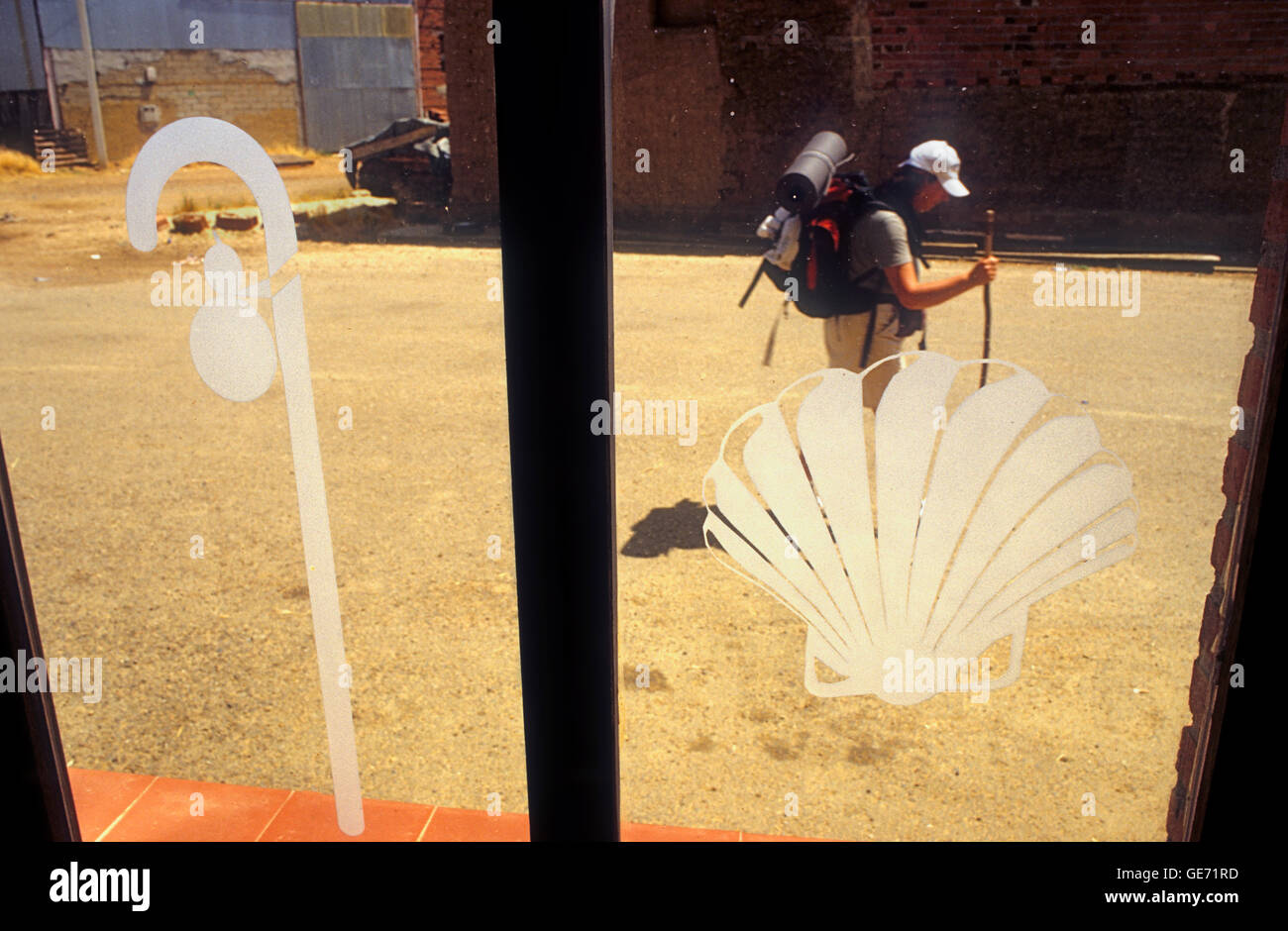 Pilgrim walking. Bercianos del Real Camino. Sahagún. León province ...