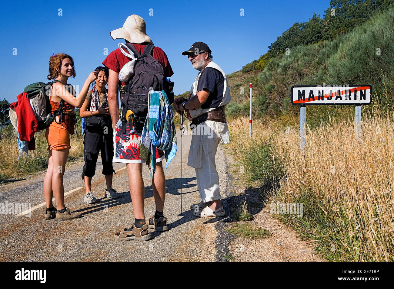 Tomás Martín saying goodbye to pilgrims. Tomás is the `hospitalero´ of ...