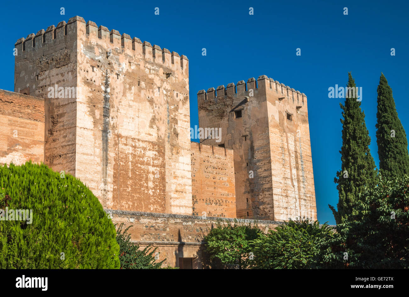 Towers and wall of Alhambra Palace in Spain Stock Photo - Alamy