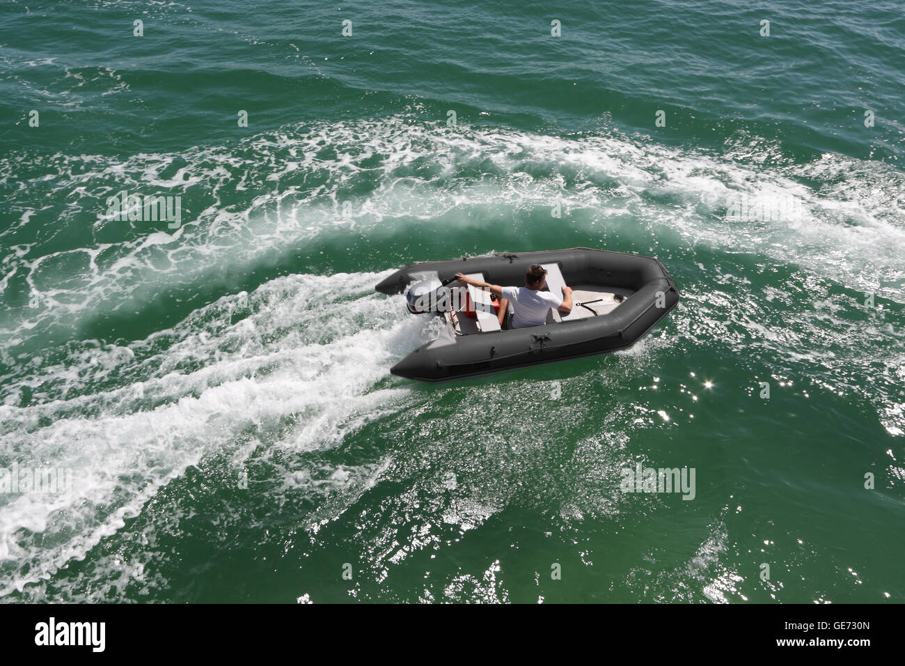 Inflatable speedboat at St. Ives, Cornwall, England, United Kingdom ...