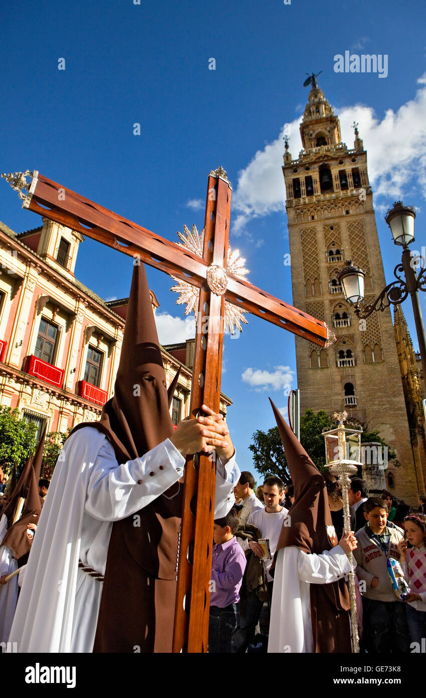Penitents at the santa holy week of seville seville province hi-res ...