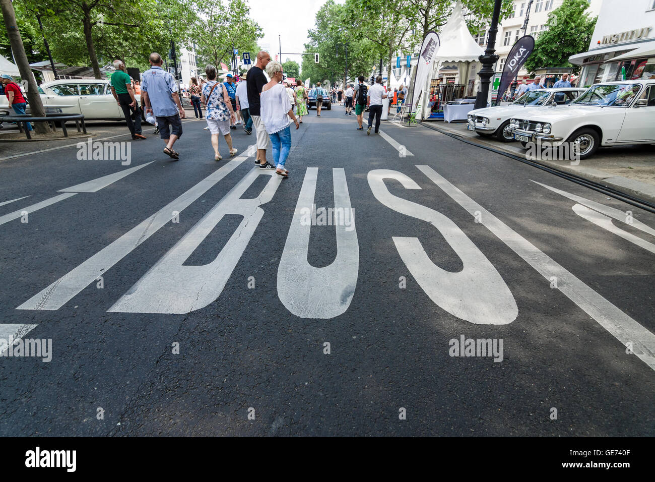 BERLIN - JUNE 05, 2016: Dedicated bus lanes on the Kurfurstendamm ...