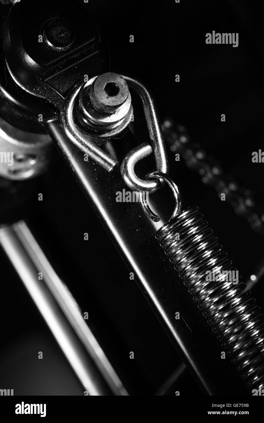 Mechanical Spring and Pulley close up in black and white Stock Photo ...