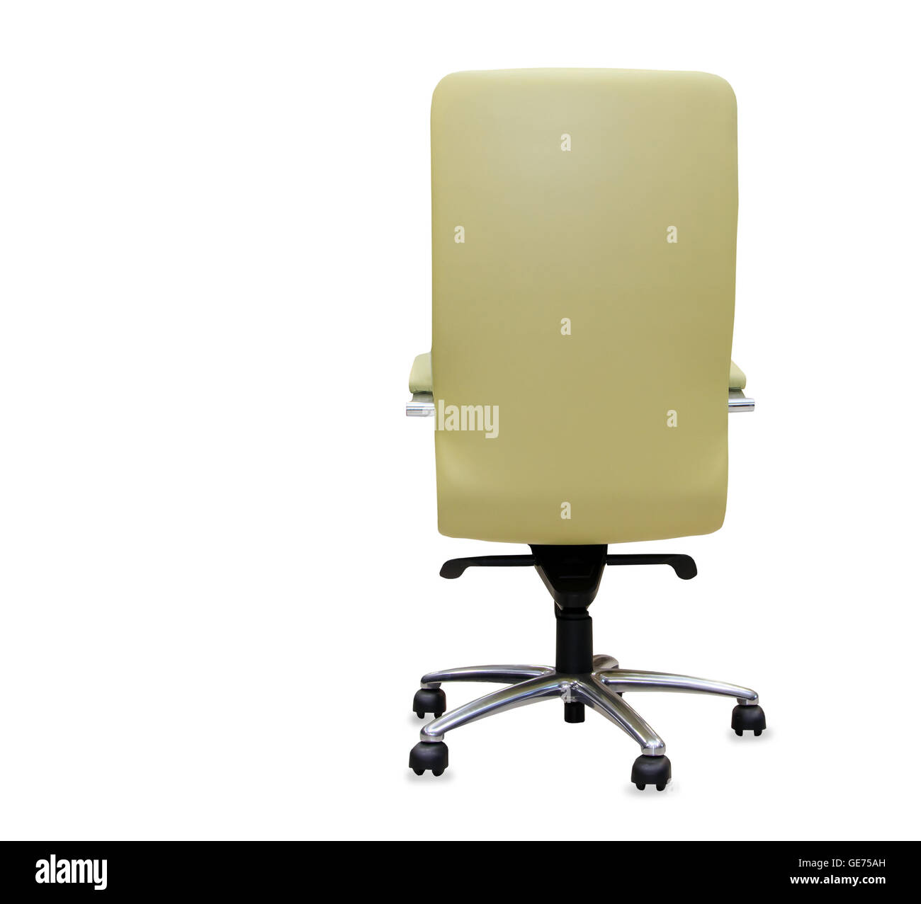 back view of modern office chair from black leather. Isolated Stock ...