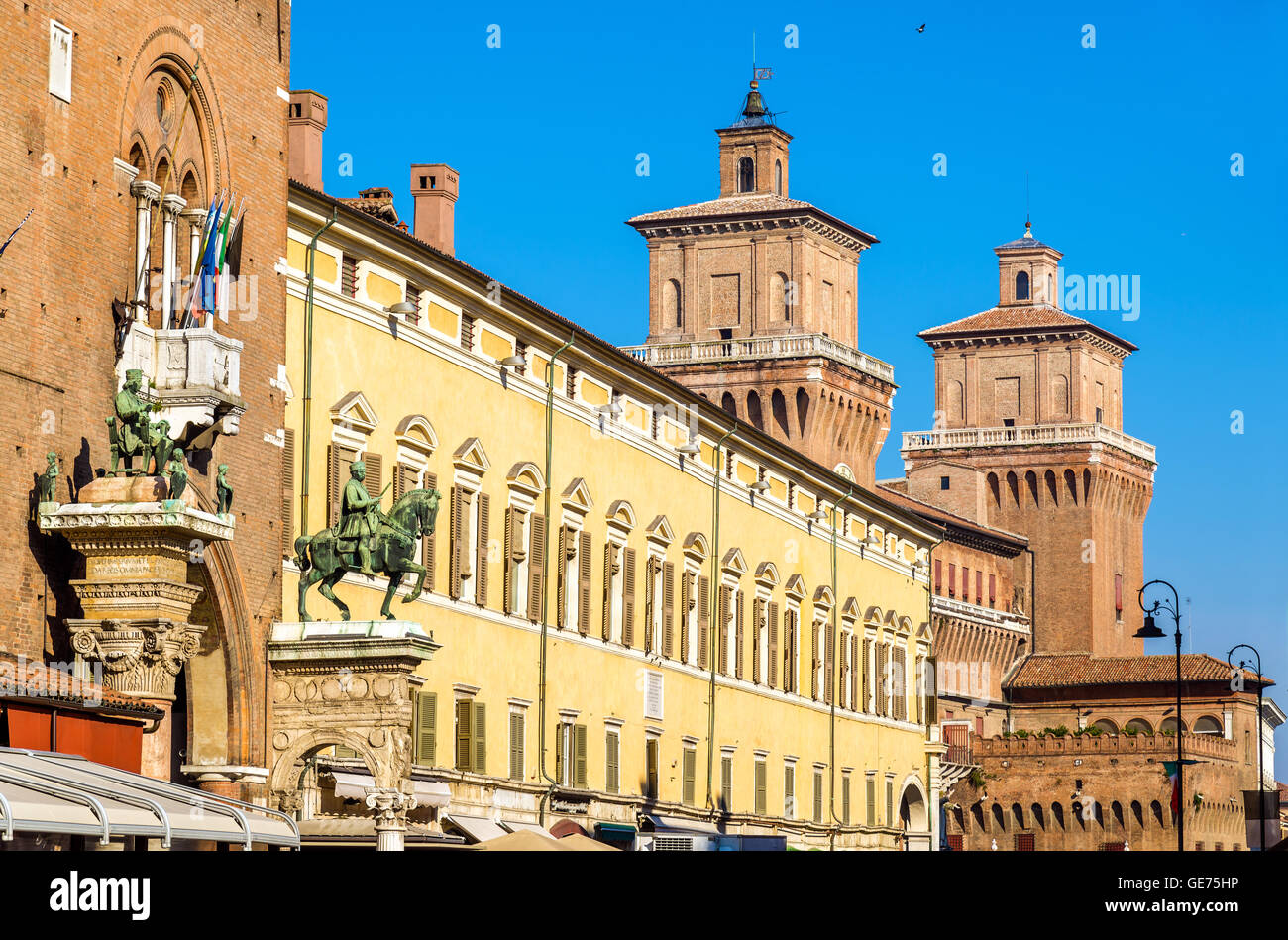Palazzo Municipale and Castello Estense in Ferrara - Italy Stock Photo ...