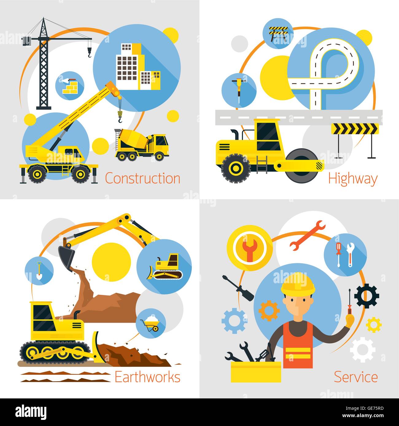 Construction Label Concept Set, Earthworks, Highway, Service Stock ...