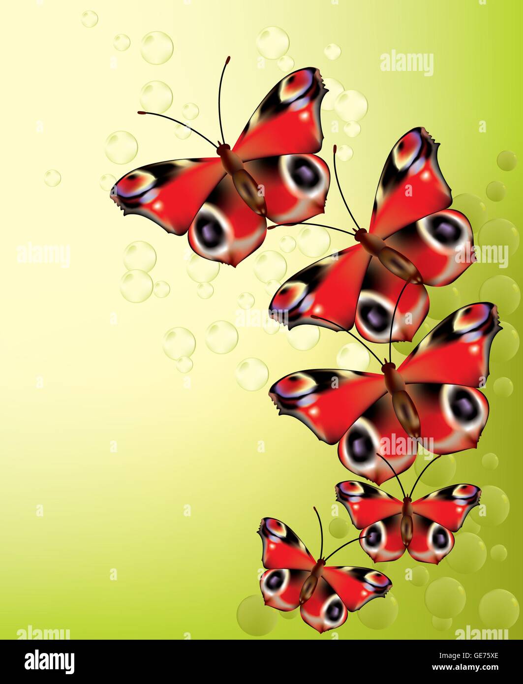Beautiful bright red butterflies flying on green background Stock Photo ...