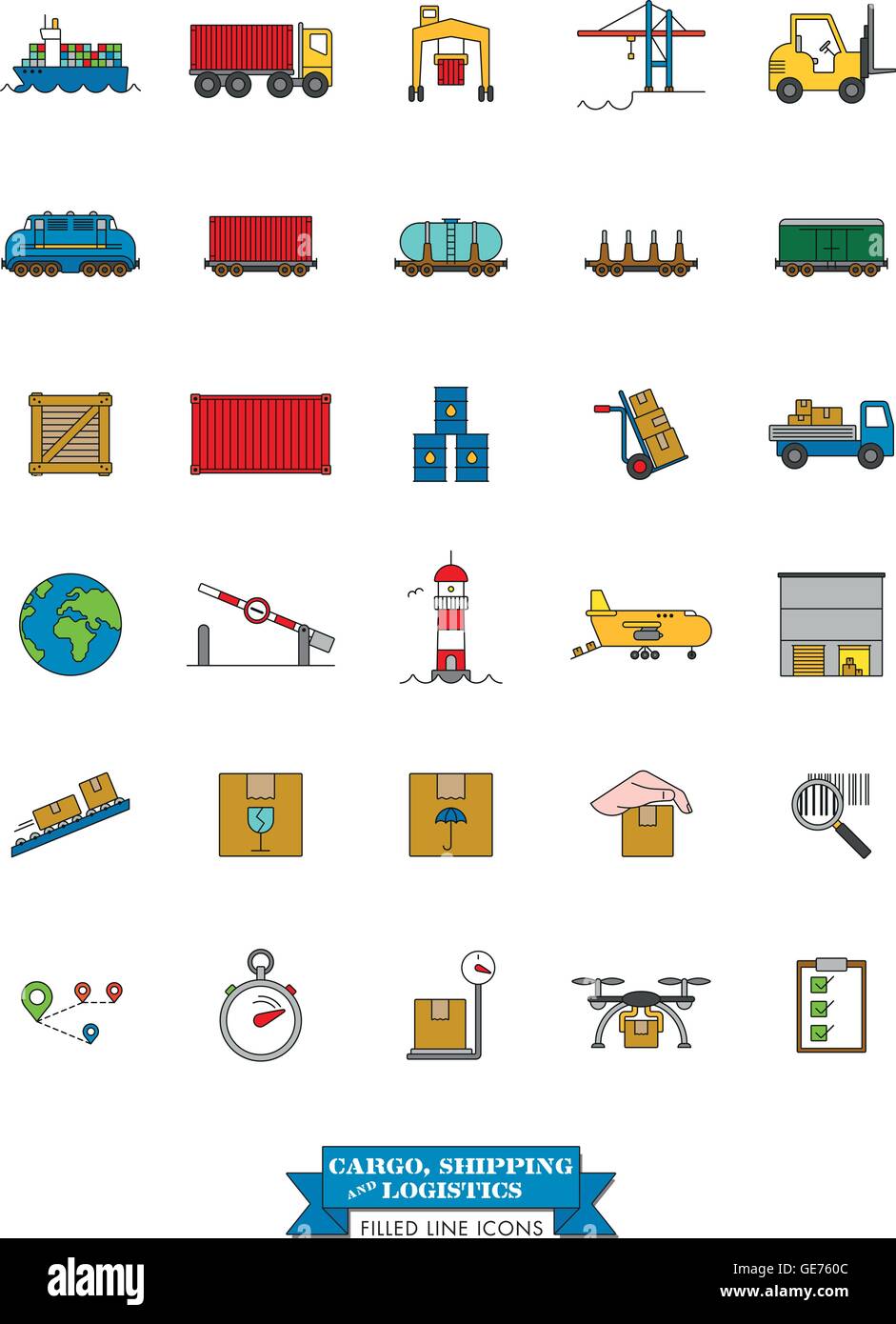 Collection of cargo, shipping, logistics and freight transport line ...